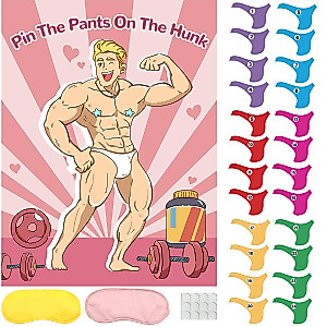Pin The Pants on The Hunk Large Poster for 24 Players, Pin Pants on The Hunk Adults Birthday Party Game Funny Bridal Shower Games Bachelorette Party Games Bachelorette Games Girls Night Game