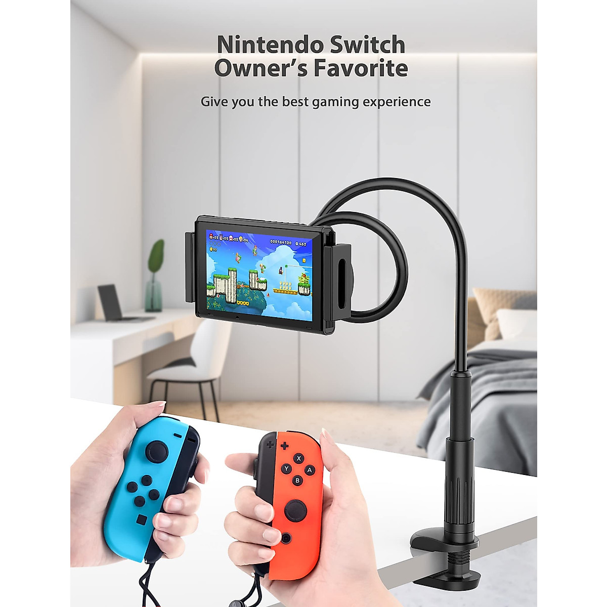 Tablet Stand Holder for Bed, Gooseneck Mount with Adjustable Flexible Arm Compatible with iPad Air Pro Mini, Samsung Tab, Nintendo Switch Kindle Other 4.7"-12.9" Device