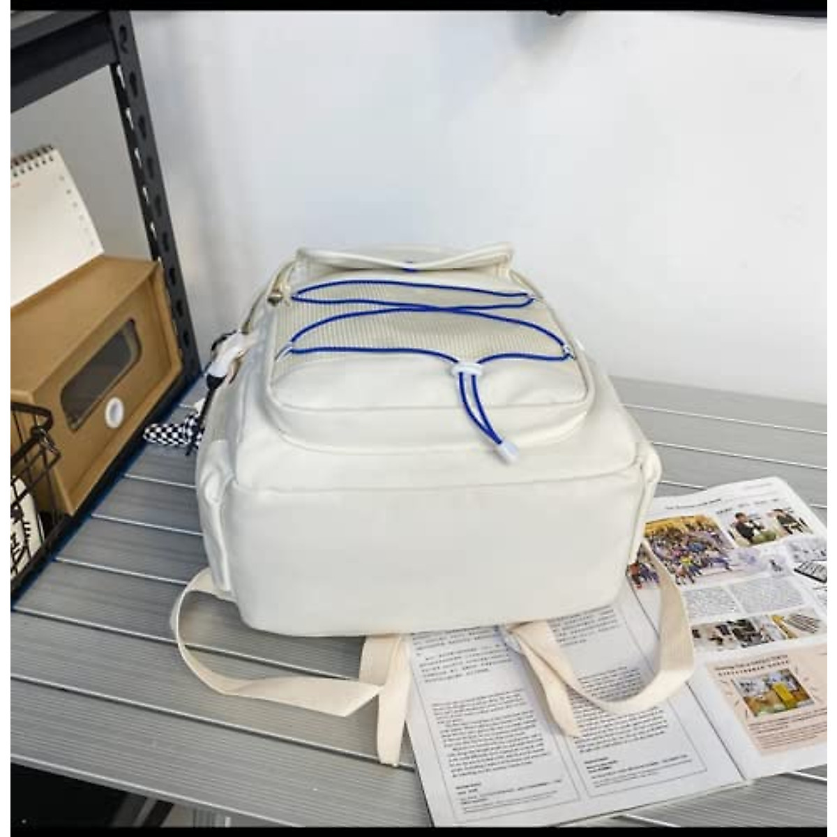 Indie Backpack School Japanese Asthetic Backpack INS Travel Bag Monochrome Backpack with Cute Pendant (yellow)