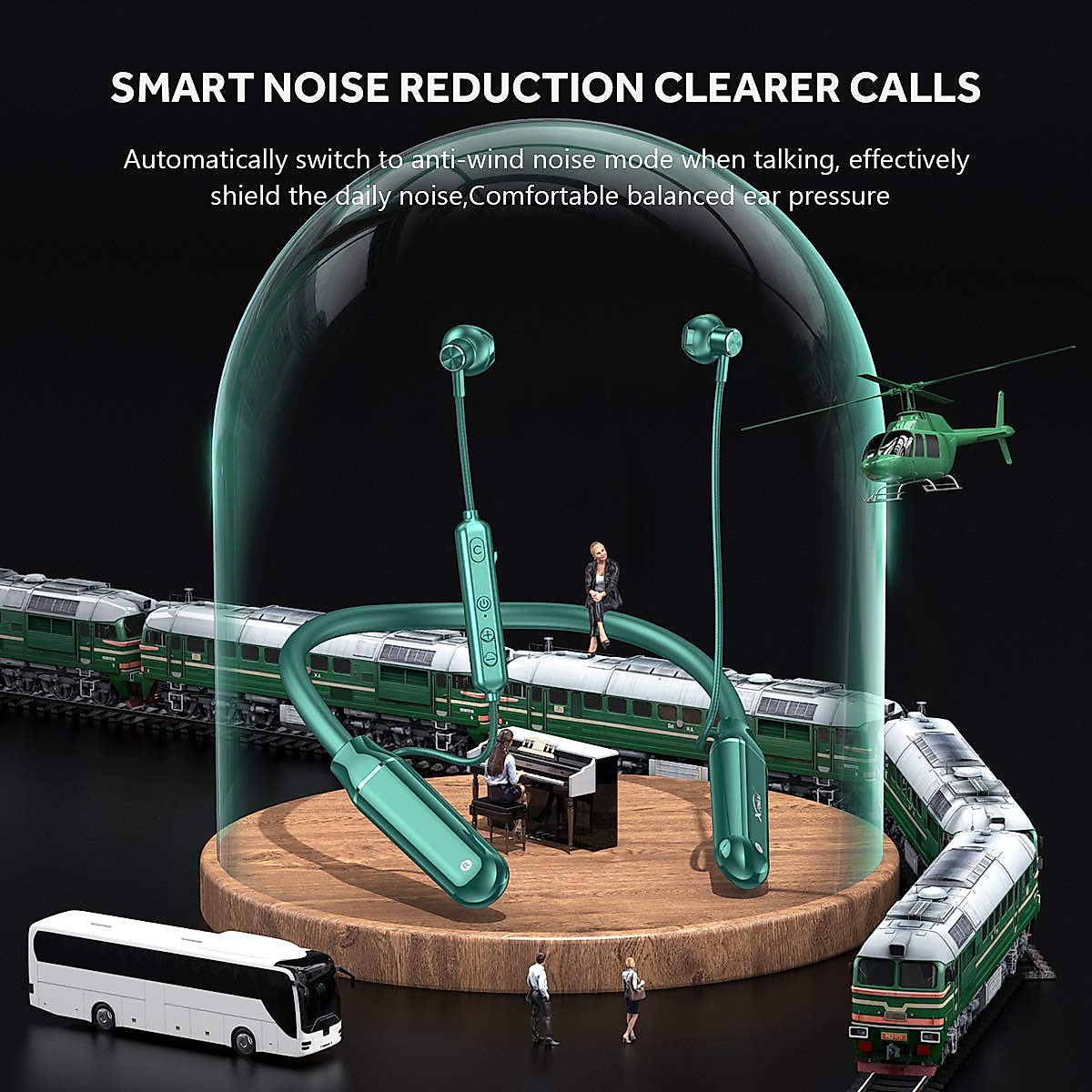 Wireless Neckband Headphones Bluetooth Neckband Headsets 100 H Playtime/360 Days Standby,Neckband Headphones Built-in Mic Sports Noise Cancelling for Help Sleep/Audio Books/Video Conference (green)