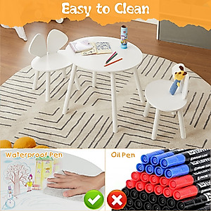 VECELO Kids Table and Chairs Set, Oval Tabletop and 2 Rabbit Chairs for Toddler Playing, Activity, White