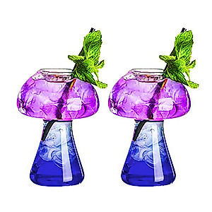 Creative Mushroom Shaped Cocktail Glass,Unique Fungus Drinking Glasses,Cute Juice Glass Cups, 9 OZ High-End Crystal Glass For Drinking Wine Martinis Manhattans Vodka Gin And Cocktails（2Pcs)