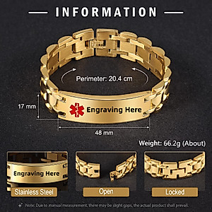 Nameinhea Custom Medical Alert Bracelets for Women Men Free Engraved Adjustable Stainless Steel Waterproof Emergency Medical ID Bracelets Allergy Wristband