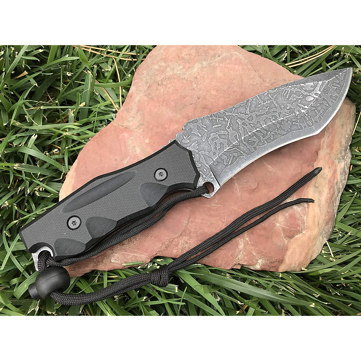 TACTICAL GEARZ TG Targ ST, 9.5" Straight Hunting Knife w/Sheath! Solid 440c Stainless Steel Acid Etched Scimitar Blade! Full Tang w/Black G10 Slab Handle!