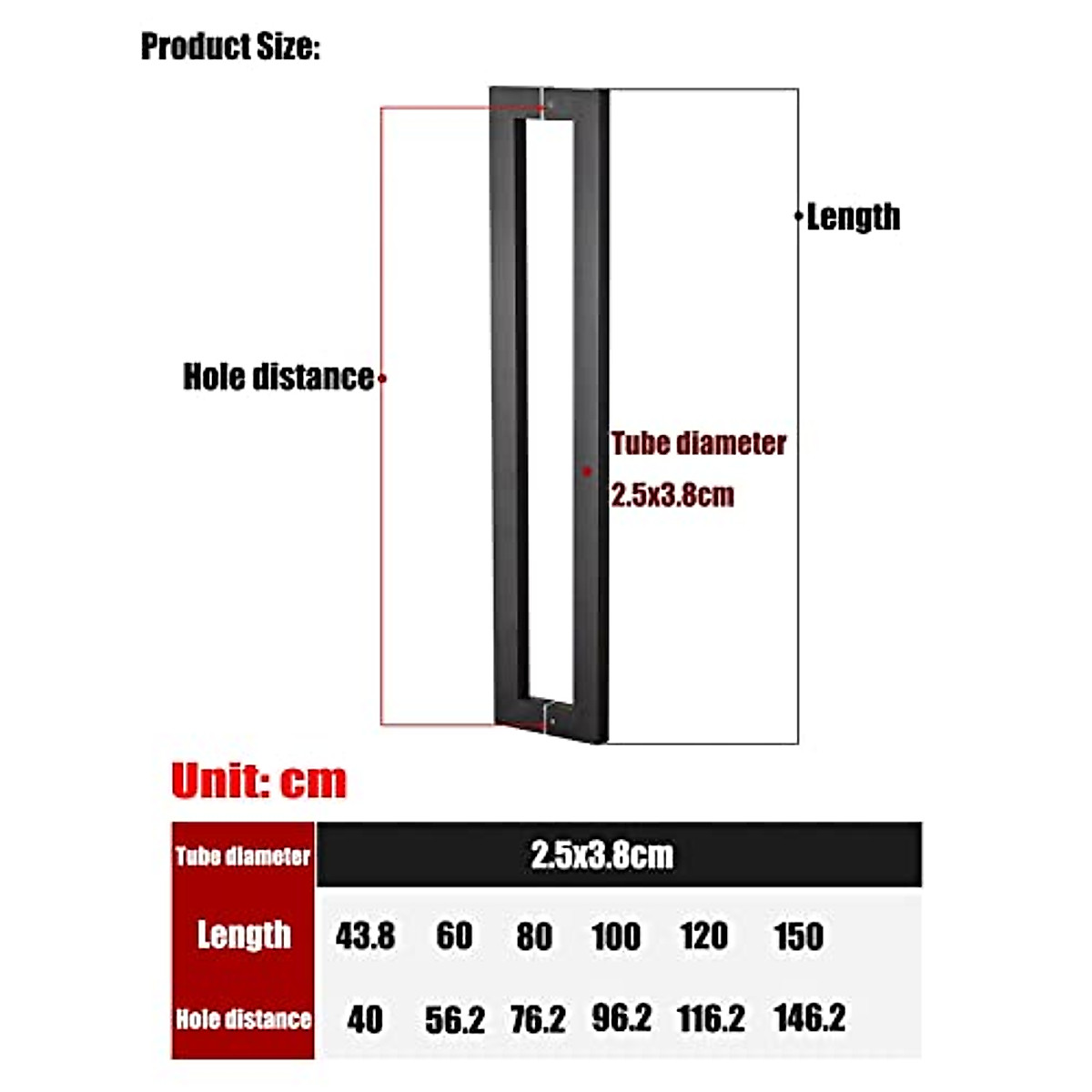 SUCHETA Stainless Steel Square Push Pull Modern Door Handle,Modern Commercial Entrance Modern Door Handle for Shower Sliding Glass/Barn Door/Interior Exterior Door,Easy to Install