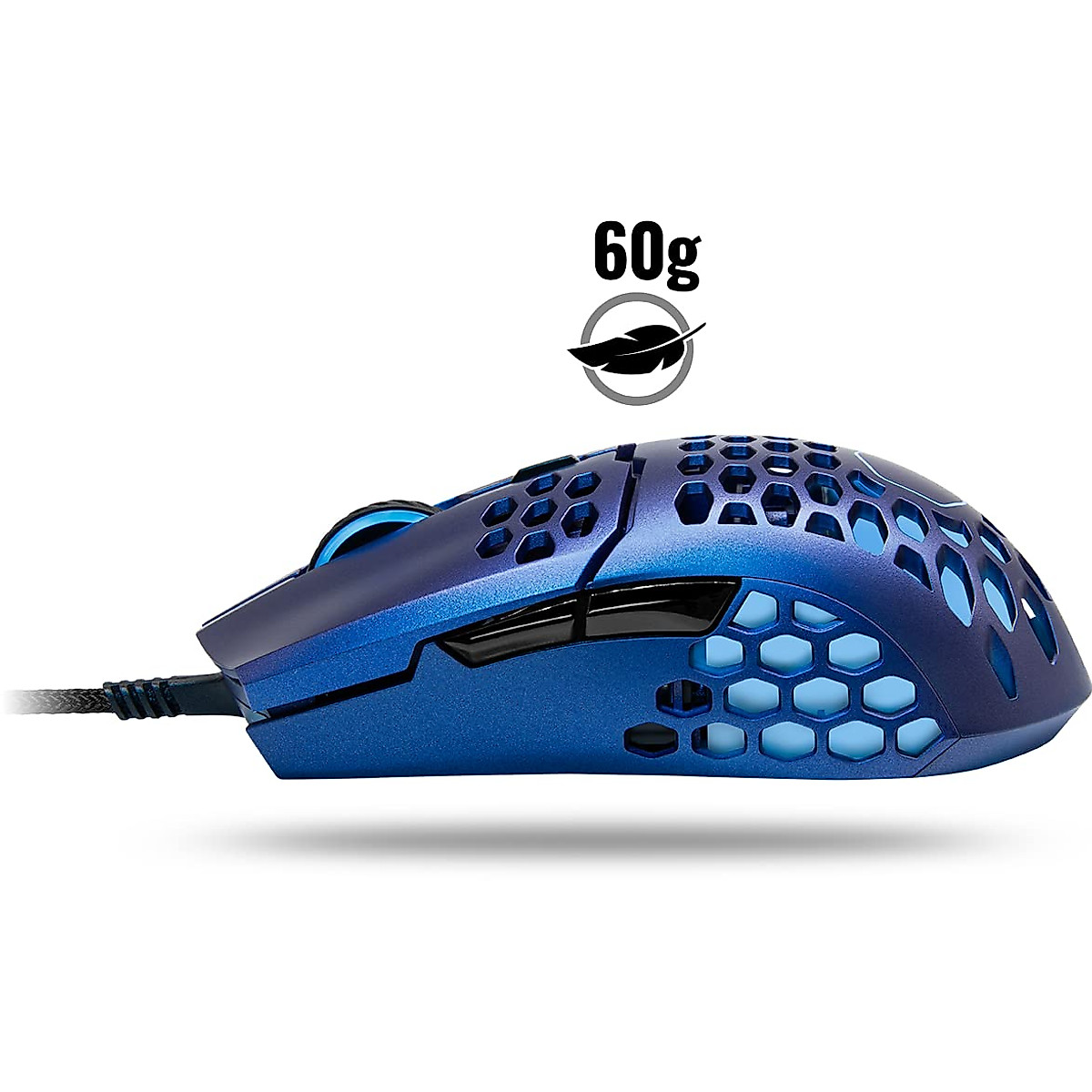 Cooler Master MM711 Blue Steel Limited Edition Gaming Mouse with Lightweight Honeycomb Shell, Ultraweave Cable, 16000 DPI Optical Sensor, and RGB Accents