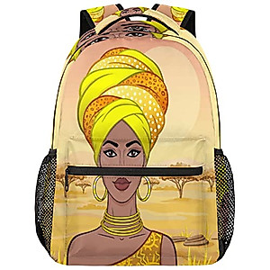 YPPAHHHH School Laptop Backpack African Woman Sun for Girls Kids Boys Ethnic Women Lightweight Bookbag Elementary College Travel Hiking Daypack Backpacks for Women Men