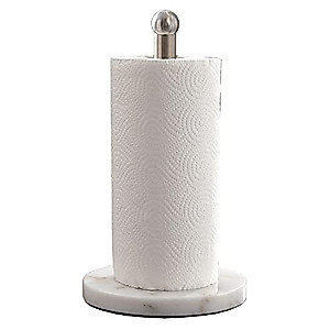 Paper Towel Holder with Sturdy Marble Base, Free Standing Paper Towel Holder Countertop, One-Handed Use, No Wobbly (Brushed Nickel)
