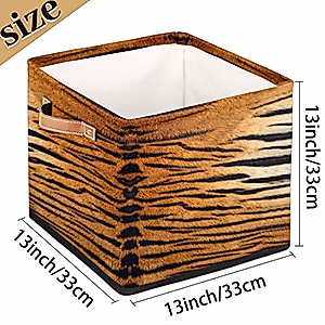 Animal Tiger Skin Print Storage Basket Bins for Organizing Pantry/Shelves/Office/Girls Room, Zebra Print Storage Cube Box with Handles Collapsible Toys Organizer 13x13