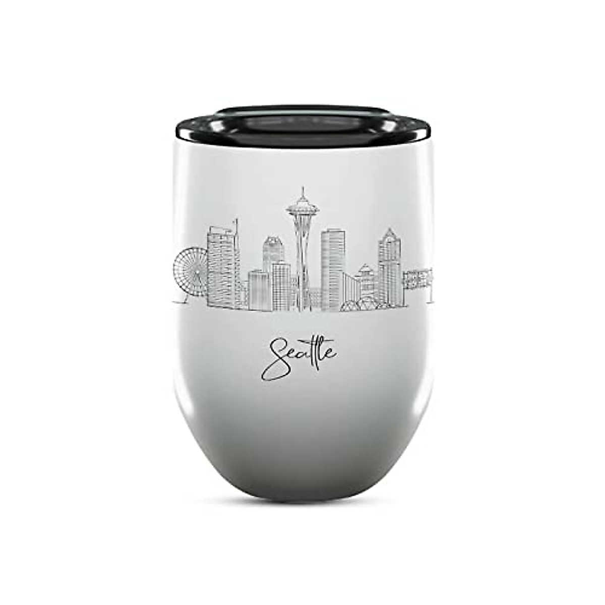 Seattle Washington Gifts and Souvenirs - 12 Oz Insulated Wine Tumbler with Lid - Seattle College Graduation Gifts - Unique Drinkware - USA Long Distance Gifts for Her
