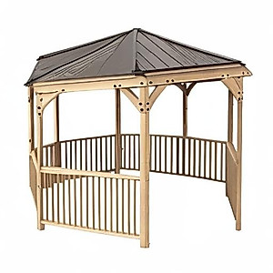 Yardistry 12' Meridian Octagon Cedar Gazebo with Aluminum Roof for Patios, Decks, Garden, Backyard, Durable