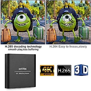4K Media Player with Power Supply, Digital MP4 Player for 8TB HDD/USB Drive/TF Card/H.265 MP4 PPT MKV AVI Support HDMI/AV/Optical Out and USB Mouse/Keyboard-HDMI up to 7.1 Surround Sound (Black)