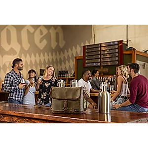 LEGACY - a Picnic Time brand Insulated Double Growler Tote with 64 oz. Stainless Steel Growlers, Beer Gifts for Men, Waxed Canvas Bag Water Bottle Carrier, (Khaki Green with Brown Accents)