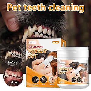 Fasurid Pet Dental Fingers Wipes, 50Pcs Dog Teeth Cleaning Finger Cots, Oral Wipes Pads for Dogs and Cats Ear Eye Face - Optimize Oral Health Reduces Plaque, Freshens Breath