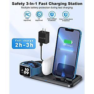 3 in 1 Charging Station for Apple Devices Foldable Charging Stand with 18W Adapter Compatible with iPhone Series AirPods Pro/3/2/1 Charging Dock for iWatch Series SE/7/6/5/4/3/2/1