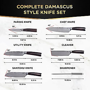 Spartan Knife Block- Complete Damascus Style Knife Set for Men- 5 Chef Knives, Knife Sharpener & Bamboo Spartan Knife Holder. Funny Stabbed Man Knife Holder- Unique Knife Holder
