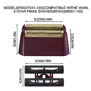 2 PACK Professional 5 Star Series Finale Shaver Replacement Foil and Cutter Bar Assembly Compatible with wahl Shaver Foil 7031-100, 7043-100 Super Close Shaving Replacement Heads (red)