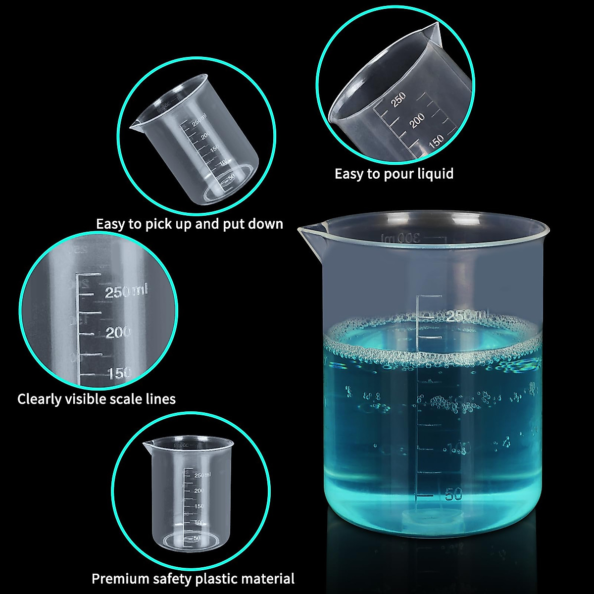 APLANET Plastic Graduated Cylinders and Beakers, 10ml, 25ml, 50ml, 100ml Cylinders with 50ml, 100ml, 250ml, 500ml, 1000ml Beakers and 1 Tube Brush, Ideal for Home and School Science Lab