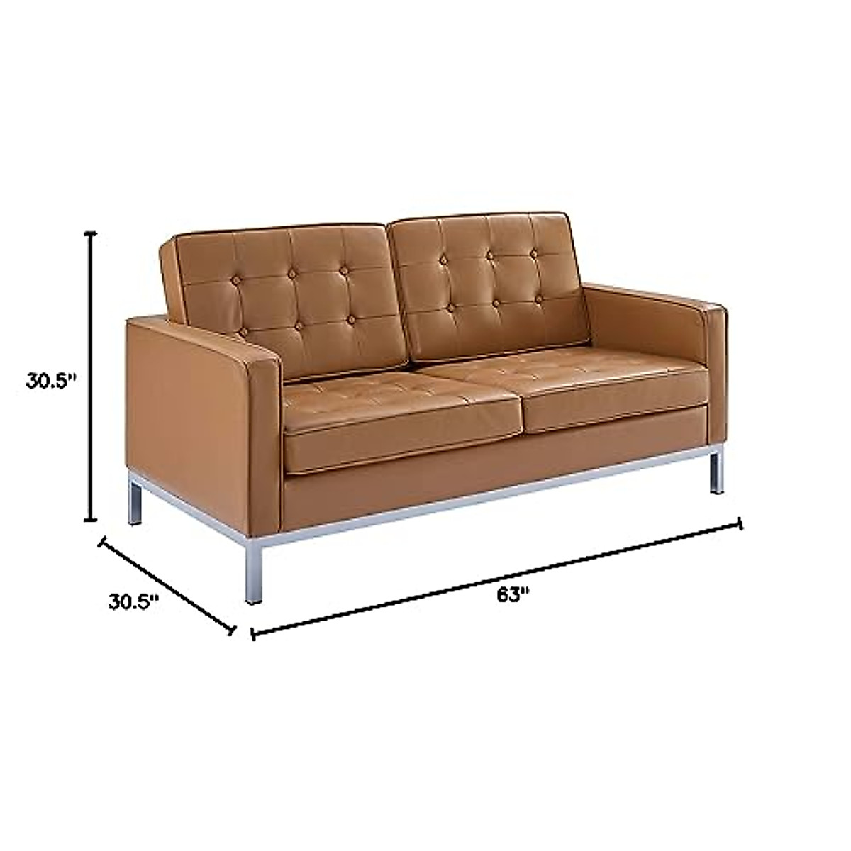 Modway Loft Upholstered Leather Mid-Century Modern Loveseat in Tan