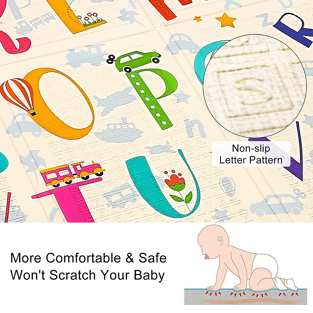 Baby Play Mat Extra Large Baby Mat Folding Foam Playmat Kids Crawling Mat Reversible Non Toxic Waterproof for Infants Toddlers Thicker 0.6inch (Beige 0.6in)