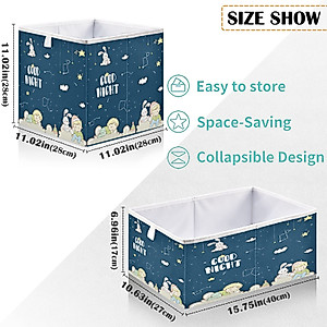 visesunny Closet Baskets Cute Rabbit Good Night Storage Bins Fabric Baskets for Organizing Shelves Foldable Storage Cube Bins for Clothes, Toys, Baby Toiletry, Office Supply