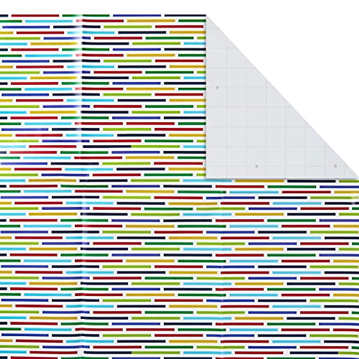 Hallmark Flat Wrapping Paper Sheets with Cutlines on Reverse (12 Folded Sheets with Sticker Seals) Red, Blue, Green, Yellow Geometric, Stripes, Dots for Birthdays, Father's Day, Graduation