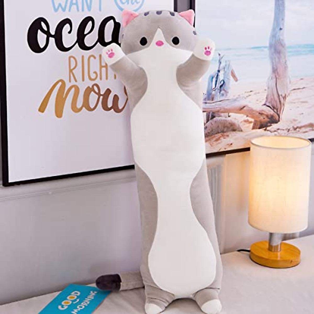 ZRLABL Long Cat Plush Pillow Plushie Stuffed Animal Body Pillow Cute Kitten Plush Throw Pillow Doll Toy Gift for Girlfriend Kids Birthday Christmas Festivals（Gray，19.7inch）