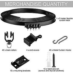 Jetec Flexible Bendable Ceiling Curtain Track, 9.8ft/16.4ft(5m), Ceiling Mount for Curtain Rail with Track Curtain System, Room Divider, Ceiling Curtain Rod, Rv Ceiling Track for Curtains(5 m,Black)