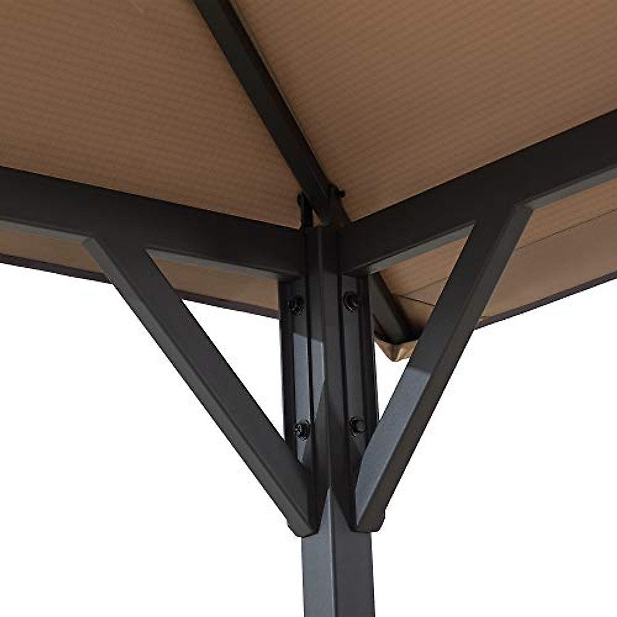 Sunjoy 5 x 8 ft Grill Gazebo with Double Tiered Canopy Roof, Black Steel Frame Grill Gazebo for Outdoor, Patio, Garden, and Backyard Activities, Khaki