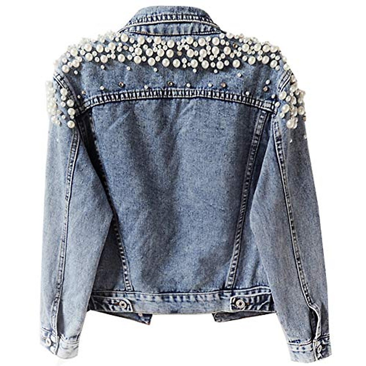 Kedera Women's Embroidered Rivet Pearl Short Denim Jacket Coat