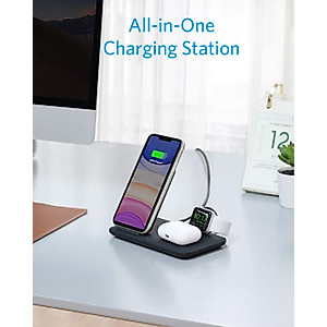 Anker Wireless Charging Station for Apple, PowerWave 3-in-1 Qi-Certified Stand for iPhone 14 Series, AirPods Pro, Apple Watch Series 1-6 (Watch Charging Cable & QC Adapter Not Included)