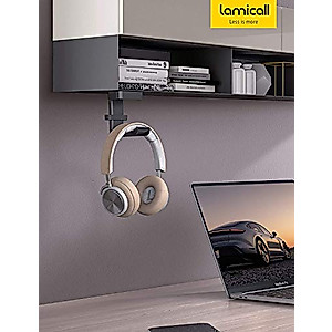 Lamicall Headphone Stand, Sticky Headset Hanger - 360 Degree Rotation Earphone Adhesive Hook Holder Mount, Table Headphone Stand with Cable Organizer, Headset Clamp for HyperX, Sony, Sennheiser -Black