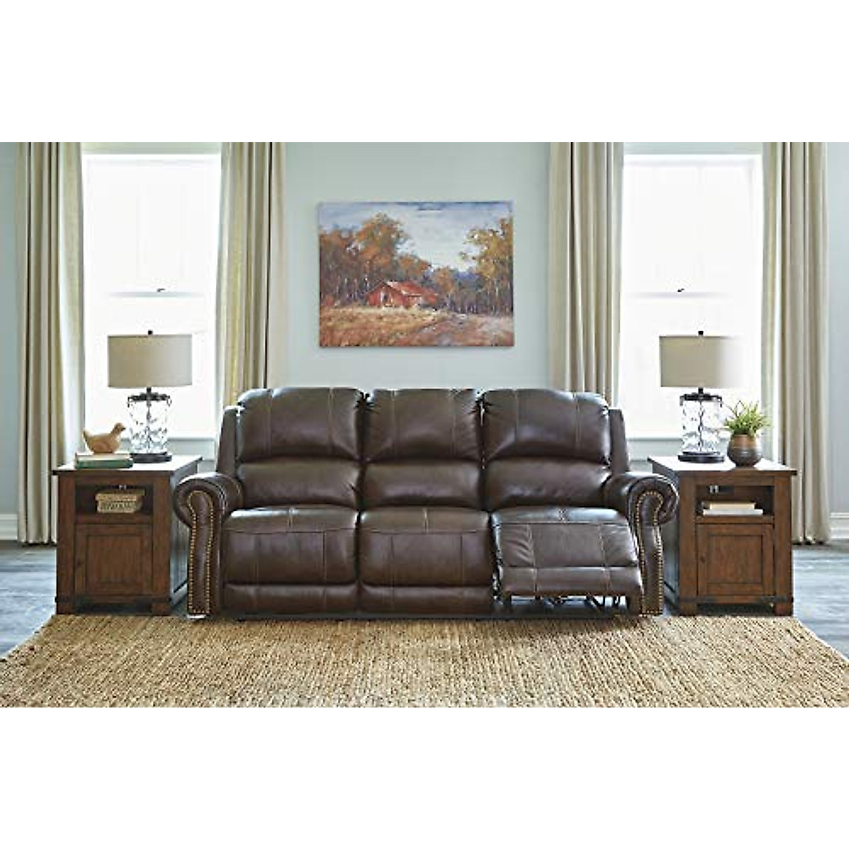 Signature Design by Ashley Buncrana Traditional Power Reclining Sofa with USB Charging Port, Brown