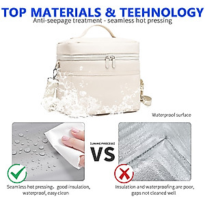 Insulated Lunch Bag for Women Adult Lunch Box Lightweight Waterproof Lunchbox Soft Cooler Reusable Lunch Bags for Work(Cream, Medium)