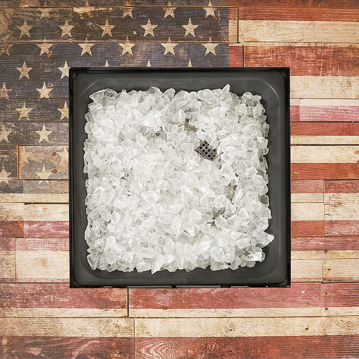 Endless Summer, The Liberty, Square 30" Outdoor Propane Fire Pit, Includes White Fire Glass, Protective Cover, and Patented Hide-Away Door