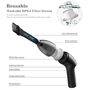 HONKYOB Keyboard Vacuum Cleaner Mini Vacuum Cleaner Rechargeable Cordless Vacuum Desk Vacuum Cleaner Computer Vacuum Cleaners with LED Light for Cleaning Dust,Hair,Crumbs,Car, Sewing Machine (H0431)