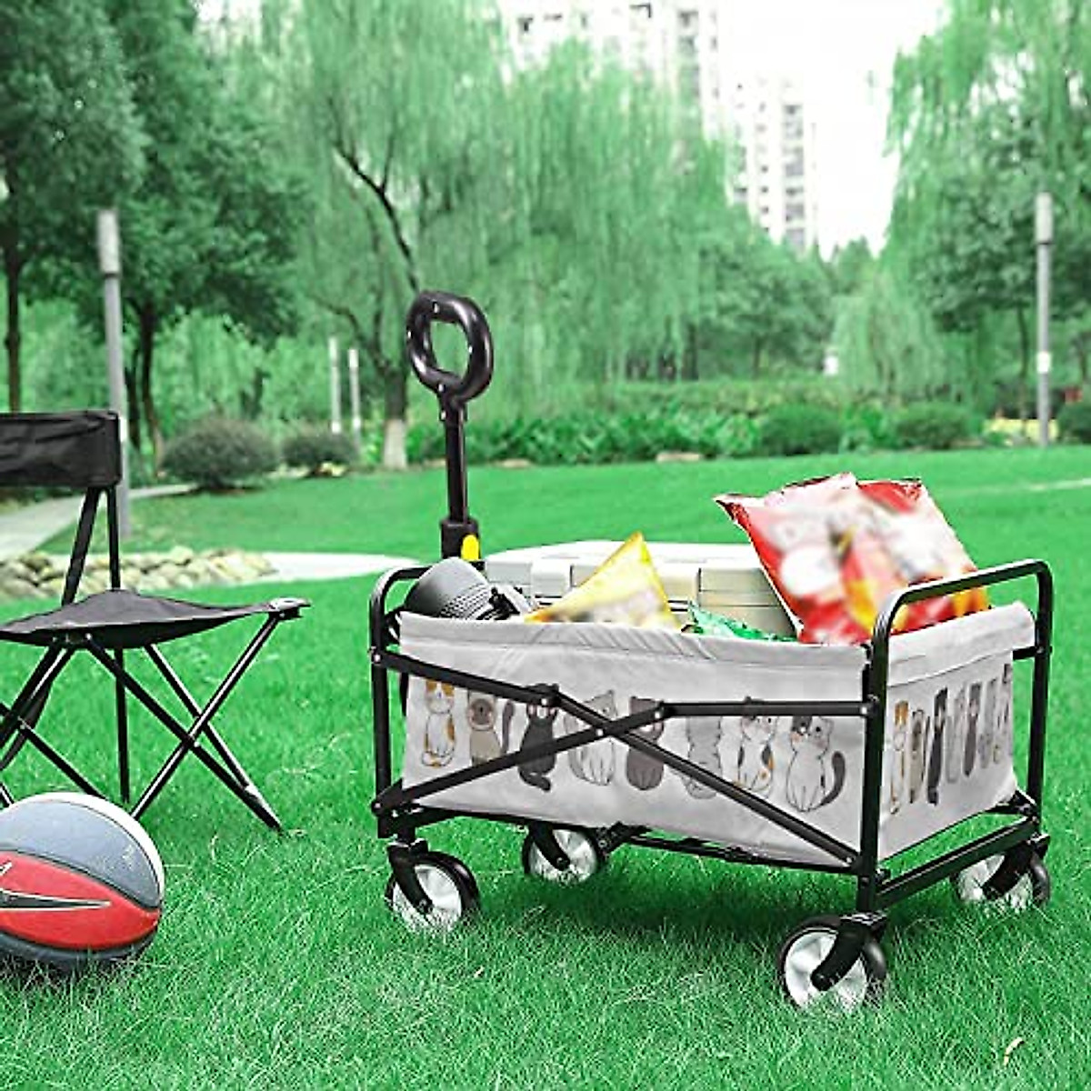 Collapsible Wagon Cart Draw Banner Cute cat on White forgreeting cardpostercoverprintbanner Foldable Utility Wagon Large Capacity Garden Cart with Push Bar for Beach Camp Outdoor Shopping