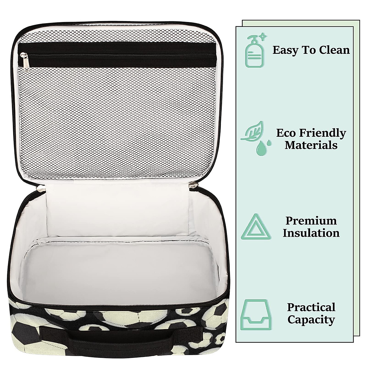 AUUXVA Girls Lunch box Sports Soccer Football Pattern Reusable Insulated Lunch Bag Boys Cooler Tote Bag Soft Thermal Meal Tote Kit for School Travel