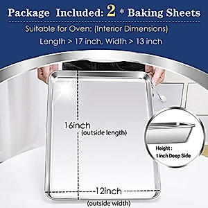 P&P CHEF Baking Cookie Sheet Set of 2, Stainless Steel Baking Sheets Pan Oven Tray, Rectangle 16”x12”x1”, Non Toxic & Durable Use, Mirror Finished & Easy Clean