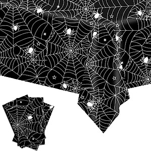 YUJUN 3 Pack Halloween Spider Table Cover, Waterproof Plastic Spider Web Tablecloth Star Explosion Table Cover for Halloween Party Decorations Indoor Outdoor Home Dinner Party(54 * 108''Inch)
