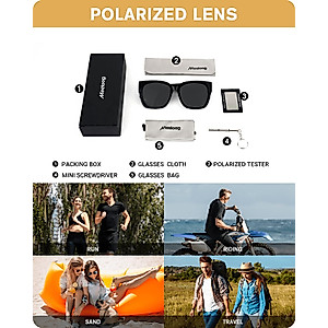 Meeloog Polarized Fit Over Glasses Sunglasses for Women UV Protection, Trendy Square Wrap Around Shades for Driving Riding (P1 Black Frame/Grey Lens)