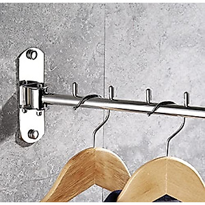 Clothes Hanger Rack Swing Arm, Folding Clothes Hanger Wall Mounted Space Saving Drying Rack, Stainless Steel 304 Laundry Room Valet Hook Holder, Foldable Hanging Hook Rod (Silver)