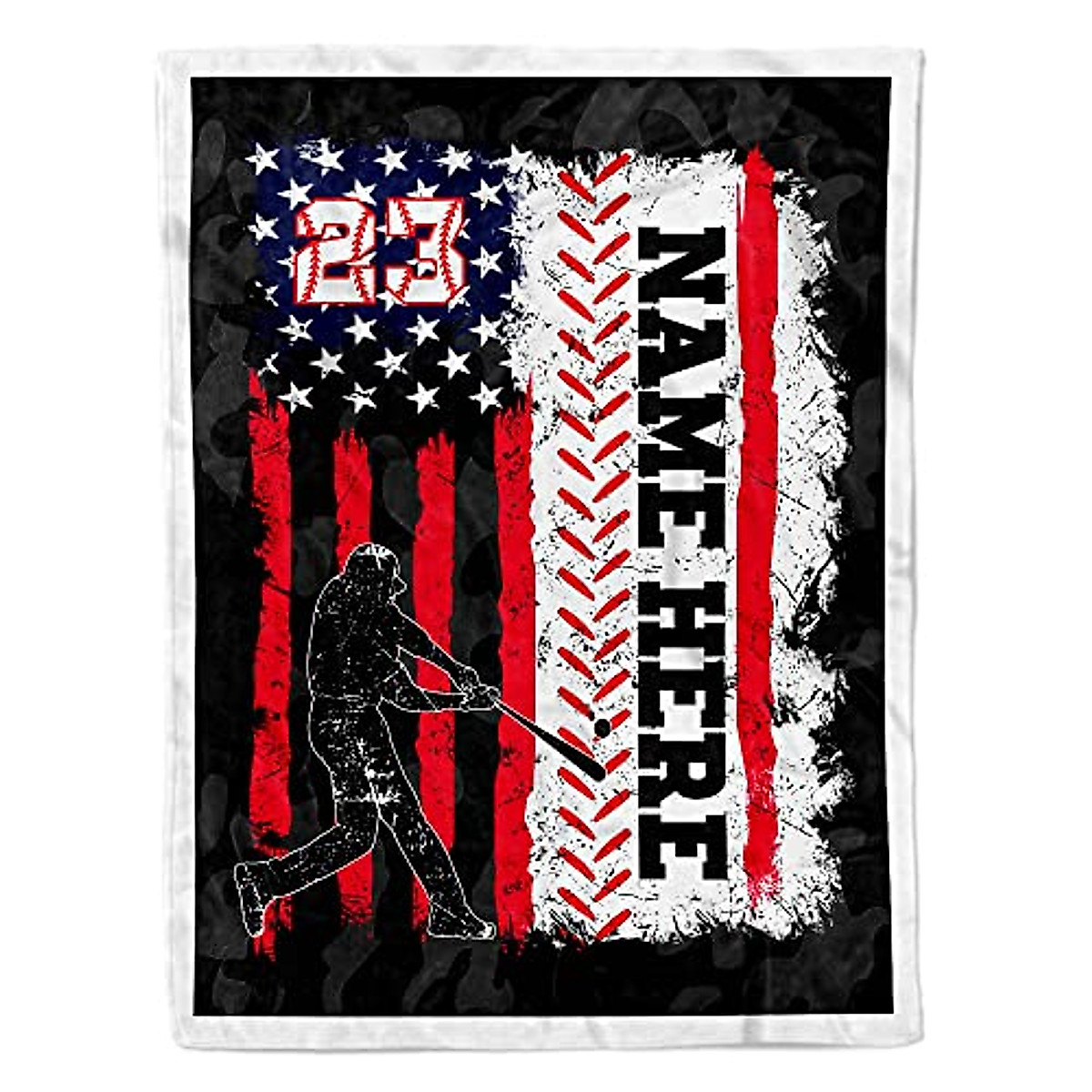 TEEMAN Personalized Baseball Blanket for Boy, American Flag Throw Blanket, Custom Name Number Baseball Gifts for Boys 8-12, Gift for Sport Baseball Player and Lover on Birthday, Baseball Season