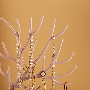 MORE&LESS Antlers Jewelry Display Stand with Drawer and Crystal Handle, Tree Tower Rack Hanging Organizer for Ring Earrings Necklace Bracelet