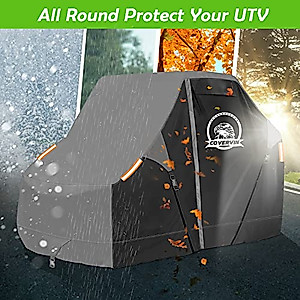 COVERVIN UTV Cover, Heavy Duty 420D Oxford Outdoor Waterproof Cover with Zipper Vent Triangle Straps,2-3 Seater for Polaris RZR Can-Am Yamaha Honda Kawasaki Suzuki (XL 114")