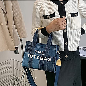bufftieo Denim Tote Bags for Women Handbag Tote Purse with Zipper Blue Denim Crossbody Bag for Office, Travel, School