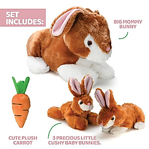 Prextex Plush Bunny Rabbit with Zippered Pouch for Little Baby Bunnies, Bunny Stuffed Animal, Easter Bunny Stuffed Animal, Stuffed Animal with Babies Inside - Perfect for Easter Gift and Easter Basket
