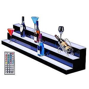 SUNCOO 3 Step LED Lighted Liquor Bottle Display Shelf 60 Inch, Home Bar Bottle Shelf, Drinks Lighting Shelves with Remote Control