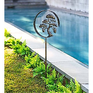 Vivaterra Bonsai Tree Wind Spinner, 63.25" H, Zen Garden Spinner, Recycled Metal Spinner with Outside Metal Sculpture Stake Construction for Patio Lawn & Garden Decoration