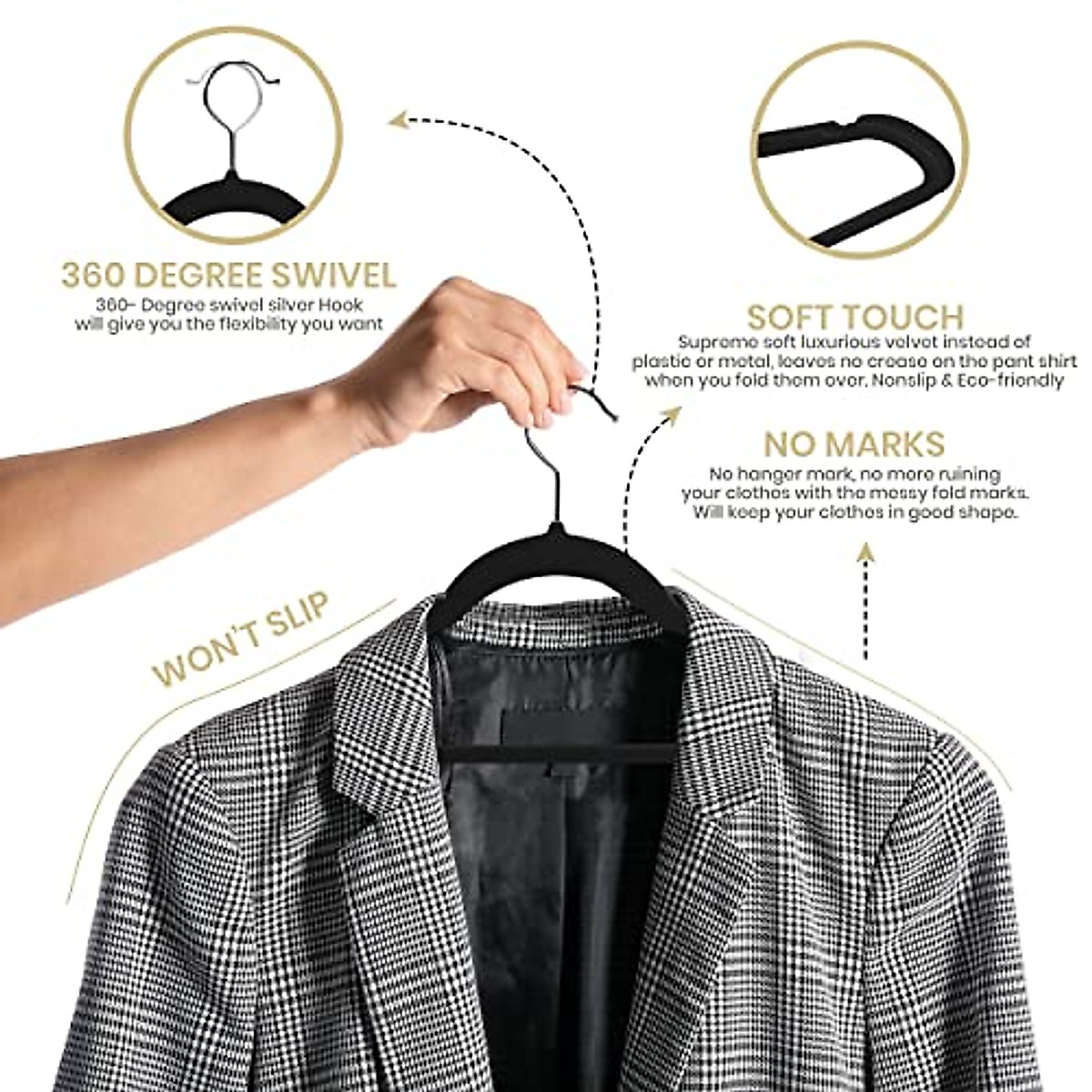 Utopia Home Premium Velvet Hangers 30 Pack - Non-Slip Clothes Black Suit with 360 Degree Rotatable Hook Heavy Duty Coat